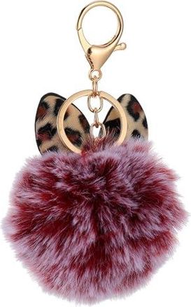 UPKOCH Porte-cl&eacute;s Fourrure L&eacute;opard &agrave; Pompon Oreilles Accessoire Sac Charmant pour Cl&eacute;s Sac &agrave; Main T&eacute;l&eacute;phone Cadeau Femme