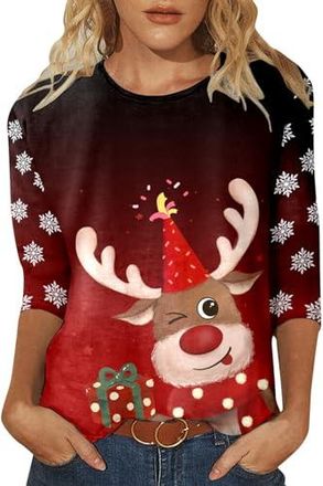 Generic Pull No&euml;l Femme Dr&ocirc;le Rudolph Renne Impression Sweatshirt Festif T-shirt Automne Hiver Col Rond Manches Longues Pulls Chemisier Mode Th&egrave;me de No&euml;l Swe