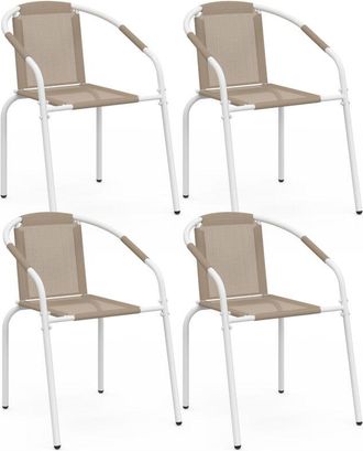 IDMarket Lot de 4 chaises de jardin THELMA m&eacute;tal et textil&egrave;ne empilables blanc et beige