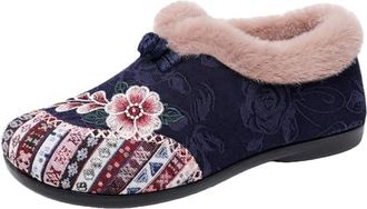 Generic Bottines dhiver chaudes &agrave; motif floral pour femme, doubl&eacute;es de fourrure, chaudes en peluche, semelle souple antid&eacute;rapante, chaussures de tous les jour