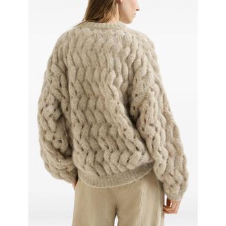Brunello Cucinelli Cable Knit Mohair Blend Sweater - Beige