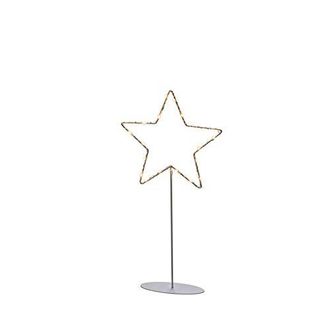 Konstsmide LED Metallstern mit Metall-Fu&szlig;, silberfarben lackiert, mit silberfarbenem Draht umwickelt, 6h Timer, 20 bernsteinfarbene Dioden, batteriebetrieben, In