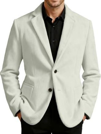 Generic Veste d&eacute;contract&eacute;e 2026 en velours c&ocirc;tel&eacute; de couleur unie pour affaires, vacances et &eacute;v&eacute;nements formels avec revers crant&eacute; classique, beige, 3XL