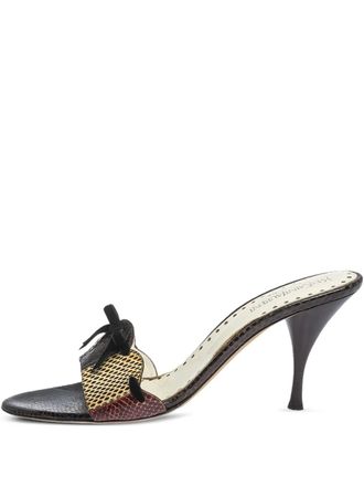 Saint Laurent sandales &agrave; effet peau de serpent - Marron