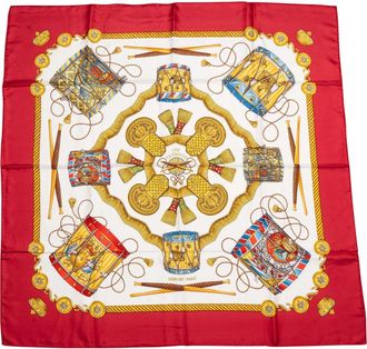 Hermès Tücher & Schals - Hermes Classic Le Tambours Silk Carre 90 Scarf Tuc - Gr. unisize - in Rot - für Damen
