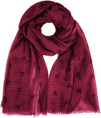 Trachtenland Trachten Schal kariert mit Hirschmotiv - Sch&ouml;nes Halstuch zu Dirndl und Lederhose (Dunkelrot, Ma&szlig;e: ca. 185 x 70 cm)