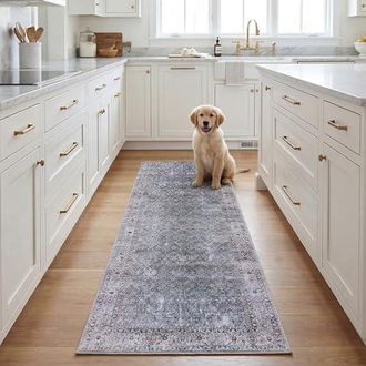 Safavieh Traditionell Teppich f&uuml;r Rug Ideal f&uuml;r stark frequentierte Bereiche - Maschinenwaschbar und rutschfest - Tucson Collection, Kurzer Flor, in Blau und B