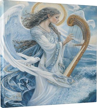 Generic Leinwand-Kunst, himmlische Harfe, blau-weiß, ätherische Musikdekoration, göttliche ästhetische Kunst für Wohnzimmer, Schlafzimmer, Badezimmer, Heimbür