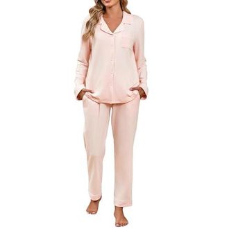 Generic Ensemble de v&ecirc;tements de d&eacute;tente pour femme, v&ecirc;tements de nuit &agrave; manches longues avec boutons et pantalon &agrave; jambes larges, coupe r&eacute;guli&egrave;re, &eacute;l&eacute;gant im