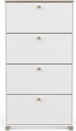 Demeyere Meuble &agrave; Chaussures 4 Abattants- D&eacute;cor Ch&ecirc;ne Kronberg et Blanc - Style Contemporain- Pour Entr&eacute;e- L80,8 x P17,8 x H154,2 cm