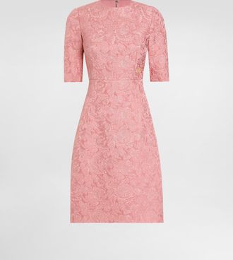 Dolce & Gabbana Sanduhr-kleid In Midilänge Aus Floralem Jacquard - Frau Kleider Rosa 40