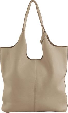 modamoda.de T264 Damen Leder Schultertasche Shopper, handgefertigt in Italien, 40x3x35 cm, mit abnehmbarer Innentasche, weiches Leder, Farbe:Graubeige