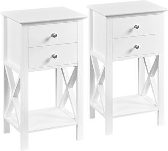 Yaheetech 2er Set Nachttische mit 2 Schubladen und 1 Ablagefach Nachtschrank Couchtisch Sofatisch aus MDF für Wohnzimmer und Schlafzimmer Stabil Weiß
