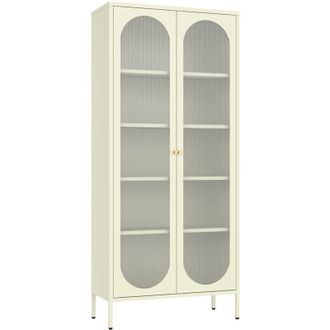Happy Garden Armoire en m&eacute;tal vert tilleul et verre 180cm YASMINE