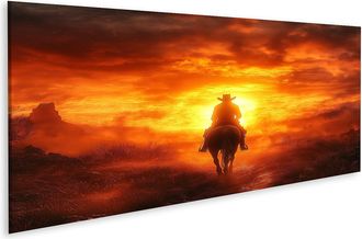 Islandburner Bild auf Leinwand EIN Cowboy reitet in den Sonnenuntergang Bilder Wandbilder Poster