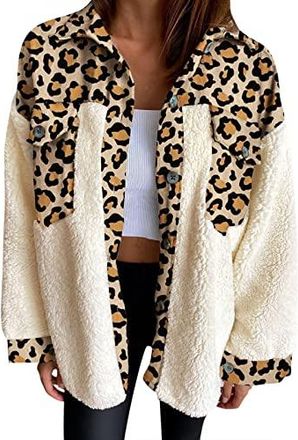 Generic Vestes pour femmes 2026 Manteau d&eacute;contract&eacute; en polaire &agrave; revers en fausse peau de mouton avec fermeture &eacute;clair Manteaux chauds dhiver surdimensionn&eacute;s,