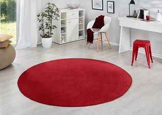 Hanse Home Teppich Fancy Rund - Wohnzimmerteppich einfarbig Modern Velours Teppich für Esszimmer, Wohnzimmer, Kinderzimmer, Flur, Schlafzimmer, Küche - Rot, Ø200