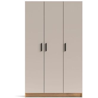 PEGANE Armoire Placard meuble multifonctionnel &agrave; 3 portes et 4 &eacute;tag&egrave;res coloris Beige/ch&ecirc;ne Mauvella - Longueur 108 x Hauteur 180 x Profondeur 34,4 cm