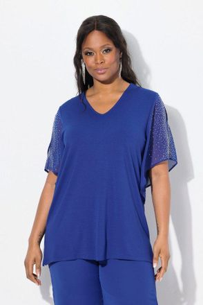 Ulla Popken T-Shirt T-Shirt Ziersteine A-Linie V-Ausschnitt