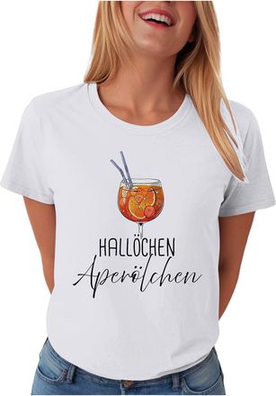 Generic Aperol Spritz Tshirt Damen Hall&ouml;chen Aper&ouml;lchen Freizeitshirt Lustiges T-Shirt Karneval & Fasching Kost&uuml;m mit Cocktail Druck Leicht Top Bluse Kurzarm 