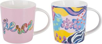 Maxwell & Williams DX1283 Kaffee-Tassen Set 2 tlg 380 ml - Be Fierce, 2x Porzellan, Spruch & Motiv bunt, Geschenkbox