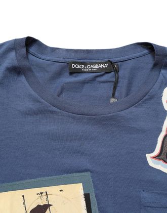 Dolce & Gabbana Mens Navy Blue Cotton Graphic Crew Neck T-Shirt Silk