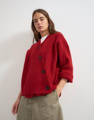 Topshop gestrickte Cardigan mit asymmetrischer Knopfleiste in Rot