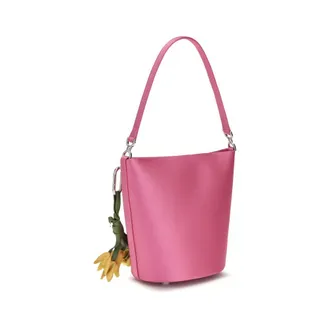 Self Portrait Satin with Removable Bow Charm Bucket Bag - Pink