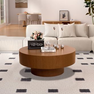 Generic Runder Couchtisch (77,5 cm Durchmesser), minimalistischer Beistelltisch mit stabilem Sockel, moderner, niedriger Beistelltisch f&uuml;r das Wohnzimmer (A 3