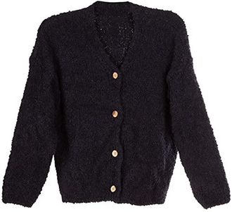 styleBREAKER Cardigan en Tricot Boucle pour Femme, avec Patte de Boutonnage, Cardigan uni, Gilet en Tricot Bouclette, Taille Unique 08010081, Couleur:Bleu fonc&eacute;