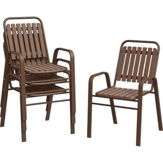 OUTSUNNY Lot de 4 chaises de jardin - Outsunny - empilables - avec haut dossier et accoudoirs - cadre en acier - marron fonc&eacute;