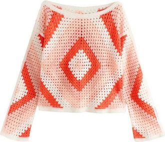 Next Strickpullover Baumwoll-Häkelpullover mit offenem Ausschnitt (1-tlg)