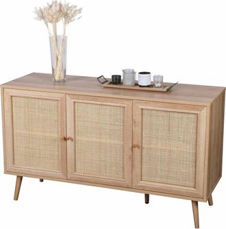 Toilinux Toilinux - Buffet 3 portes Bali en cannage et panneaux de particules - Hauteur 70 cm