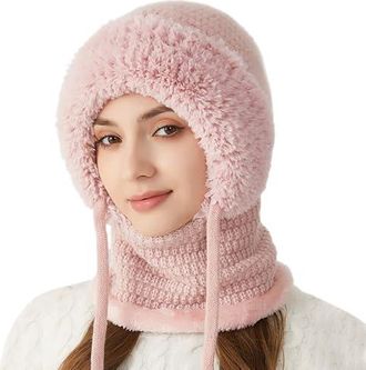 Generic Bonnet dhiver chaud pour femme - Couvre-visage coupe-vent r&eacute;glable, capuche tricot&eacute;e avec prot&egrave;ge-cou int&eacute;gr&eacute;, confort thermique et protection compl&egrave;t