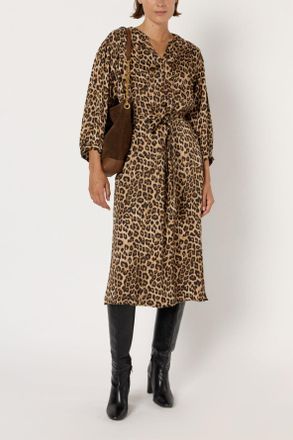 Gerard Darel Robe midi en satin l&eacute;opard - LILOUX - Paille