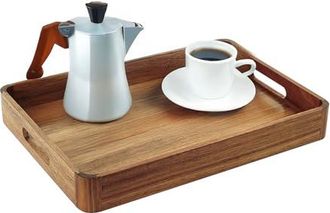 Relaxdays Serviertablett Akazienholz & MDF, HxBxT: 5 x 38,5 x 28,5 cm, Essenstablett mit Griffen, hoher Rand, Natur