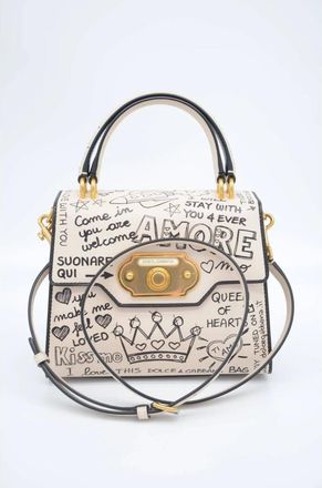 Dolce & Gabbana Femme, Sacs, Beige, Taille: ONE Size Graffiti Leather Top Handle Bag