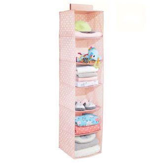 mDesign Stoff Hängeaufbewahrung - Kinderzimmer Organizer mit 6 Fächern und Pünktchenmuster - Aufbewahrungssystem für Kleidung, Accessoires, Schuhe - aus Kunst