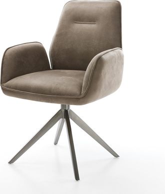 DELIFE Drehstuhl Zoa-Flex Mikrofaser Taupe Vintage Kreuzgestell breit Graphit 360&deg; drehbar Wippfunktion Taschenfederkern, Esszimmerst&uuml;hle
