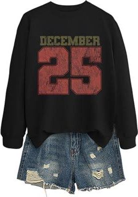 Generic December 25 Sweat-shirt, drôle Lettre Imprimée Sweat-shirt de Noël pour femmes Arbre de Noël Unisexe Retro Hoodie Vintage Retro, H, XXL