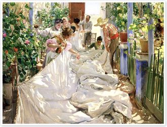 Posterlounge Das Nähen des Segels Poster von Joaquín Sorolla y Bastida 70 x 50 cm Wandbilder Wanddeko