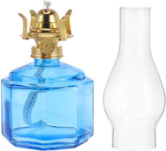 Valiclud &Ouml;llampe f&uuml;r Innenbereich mit Docht Vintage Glas Petroleumlampe Tisch Kugel Lampe Rustikale Heimbeleuchtung Notbeleuchtung Blau