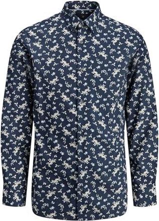 Jack & Jones Print Jprblayork T-Shirt imprim&eacute; Dobby L/S, Bleu Marine, XL Hommes