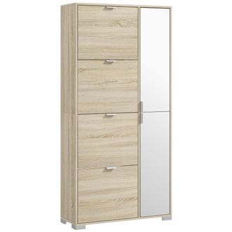 HOMCOM Schuhschrank Schuhschrank mit 4 Klappen, 2 Schränken und Spiegelfronten mit verstellbaren Regalböden für 16 Paar Schuhe, Flurmöbel