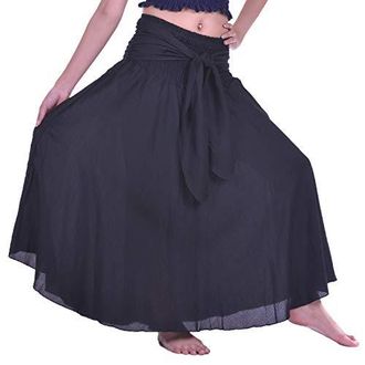 Lofbaz Femmes Long Boh&ecirc;me Maxi Jupe Hippie Gypsy Boho Robe - Unie Noir - OS