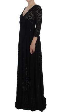Dolce & Gabbana Womens Black Ricamo Knitted Full Length Maxi Dress Cotton