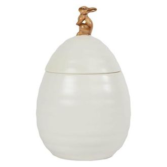 Sagaform Ellen Aufbewahrungsdose Ei mit Deckel und Hase aus Steingut in der Farbe Wei&szlig;, Sp&uuml;lmaschinenfest, 60cl, 5018449