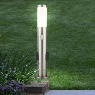 ETC Shop Au&szlig;en Leuchte Steckdosen Garten Steh Steck Lampe Edelstahl Bewegungssensor Erd Boden Spie&szlig; im Set inkl. led Leuchtmittel