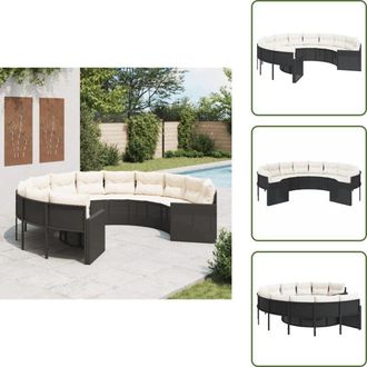 vidaXL Gartensofa mit Kissen Rund Schwarz Poly-Rattan - Outdoor-Sofa - Gartensofa - Rundes Sofa - Lounge Set - Poolparty