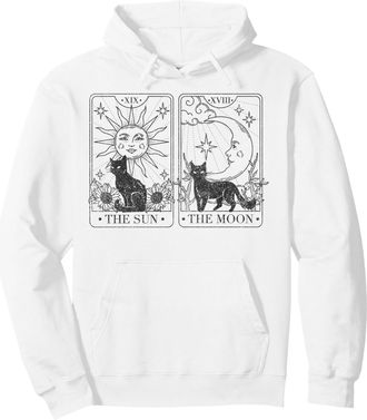 Trendy Apparel Black Cats Tarot Cards The Sun and The Moon Pullover Hoodie